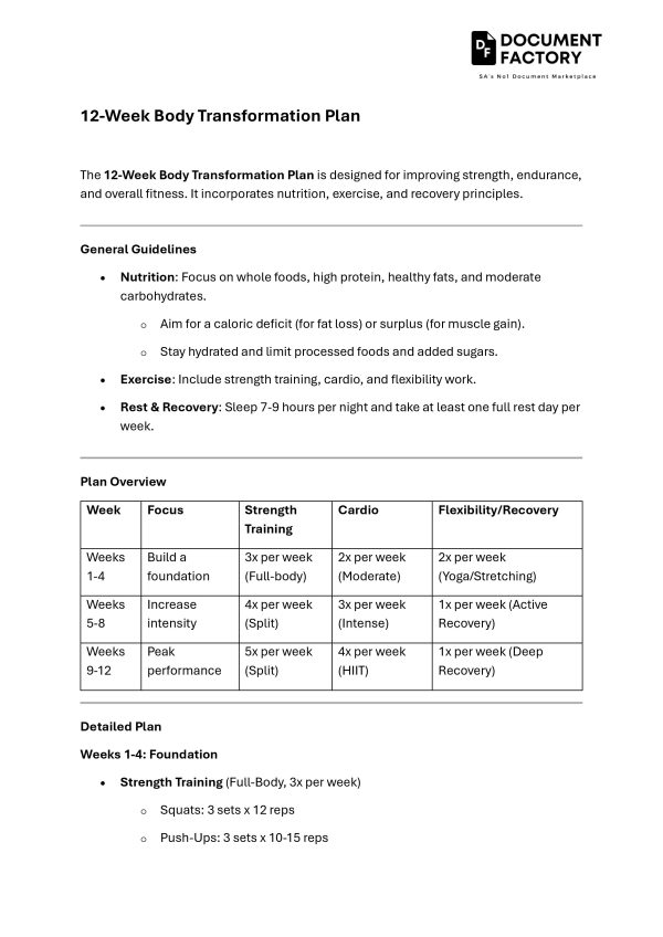 12-Week Body Transformation Plan – Document Factory