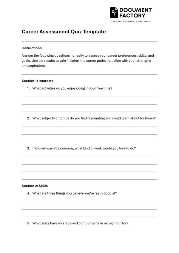 Career Assessment Quiz – Document Factory