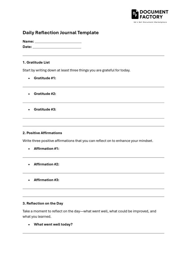 Daily Reflection Journal Template – Document Factory