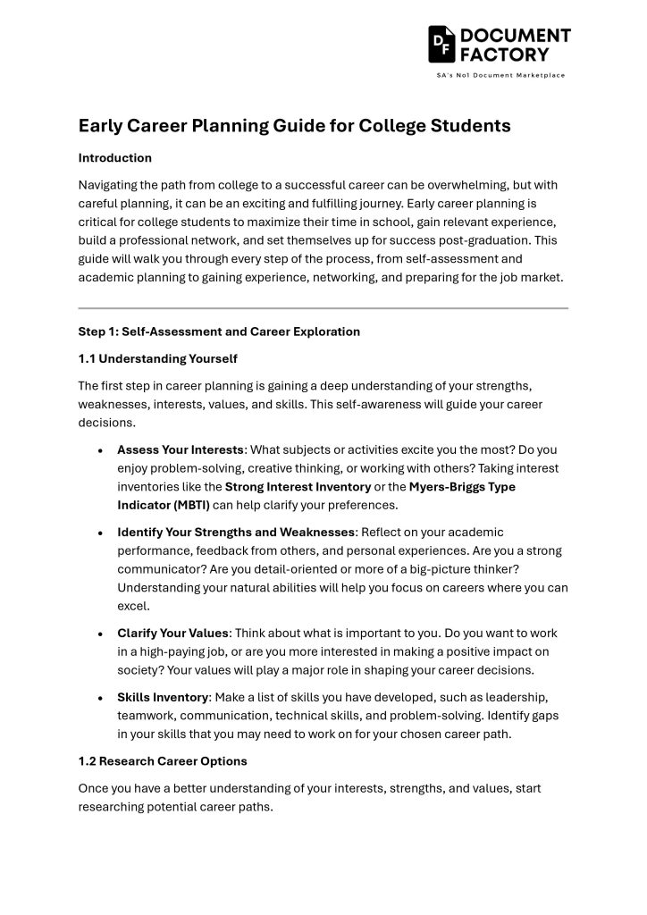 Early Career Planning Guide for College Students – Document Factory