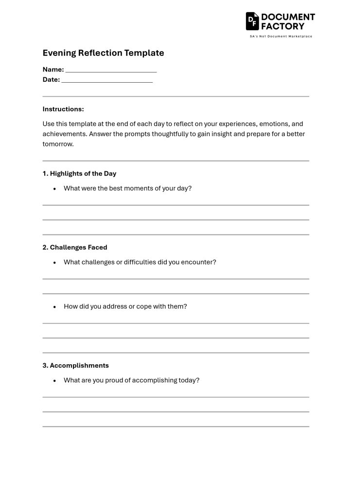 Evening Reflection Template – Document Factory