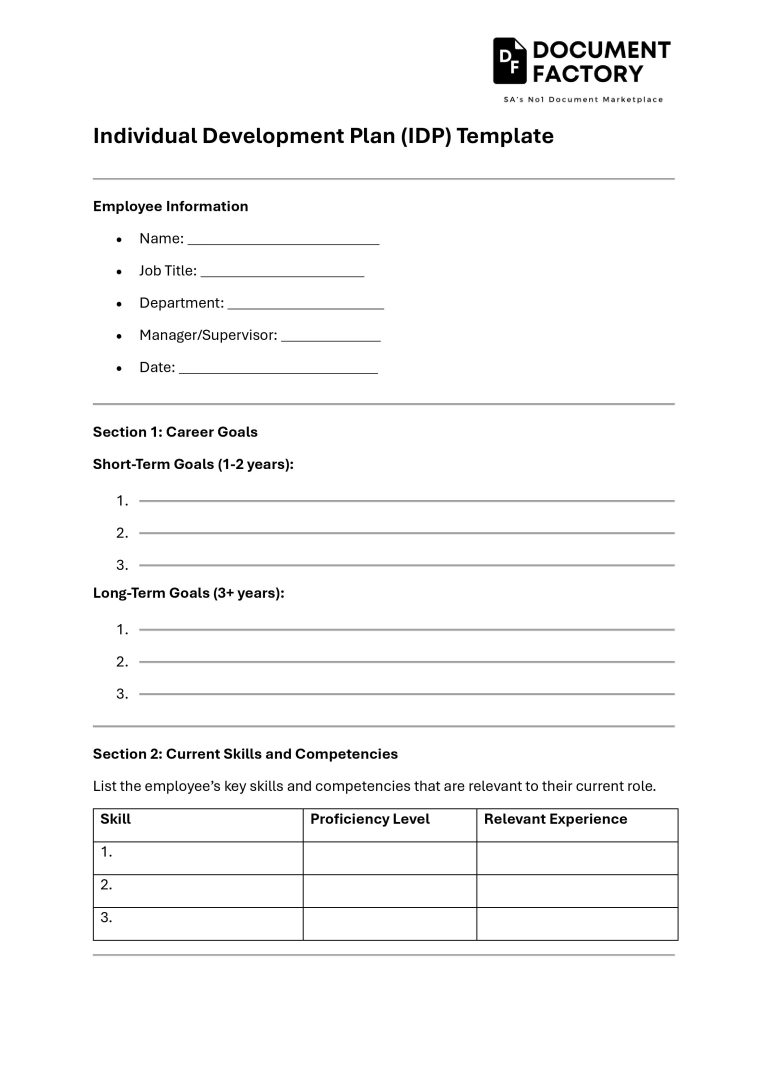 Individual Development Plan (IDP) Template – Document Factory