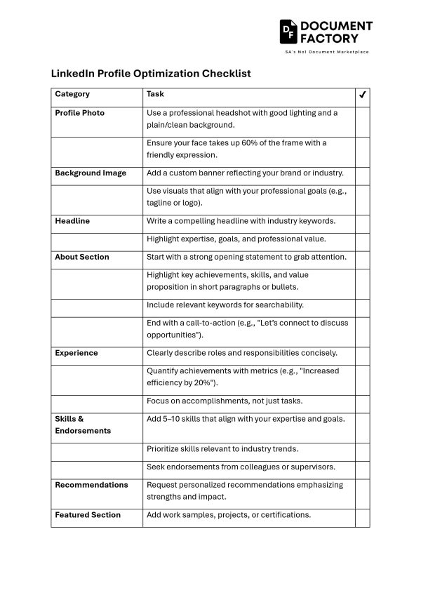 LinkedIn Profile Optimization Checklist – Document Factory
