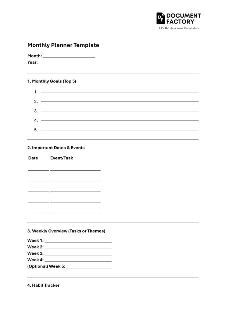 Monthly Planner Template – Document Factory