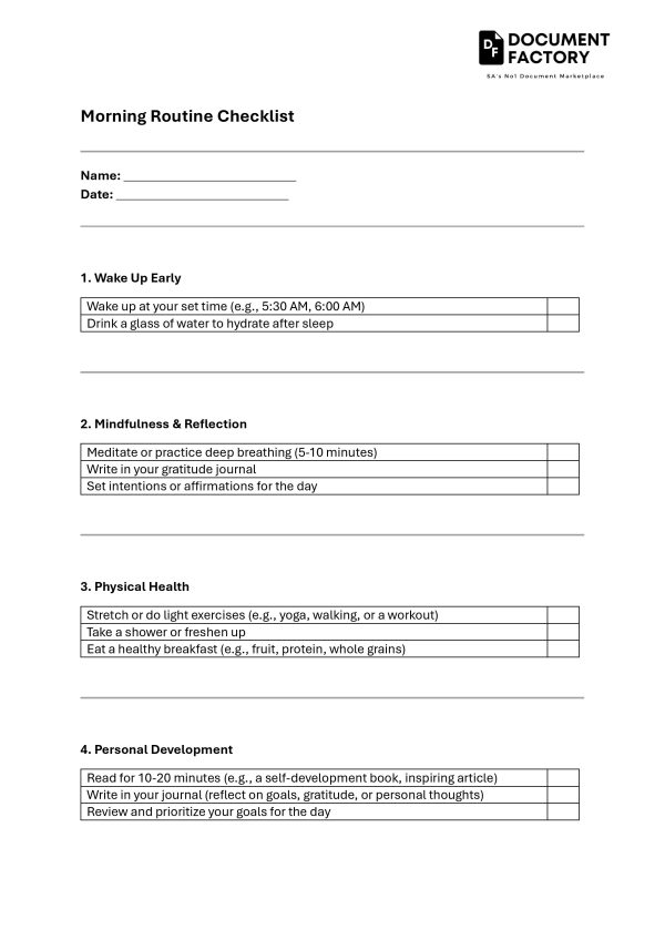 Morning Routine Checklist – Document Factory