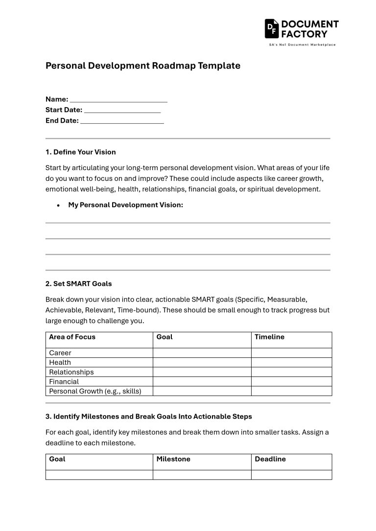 Personal Development Roadmap Template – Document Factory
