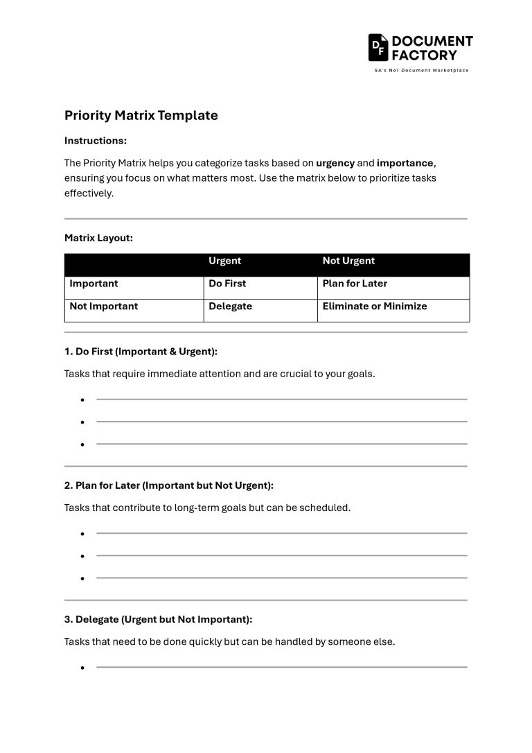 Priority Matrix Template – Document Factory