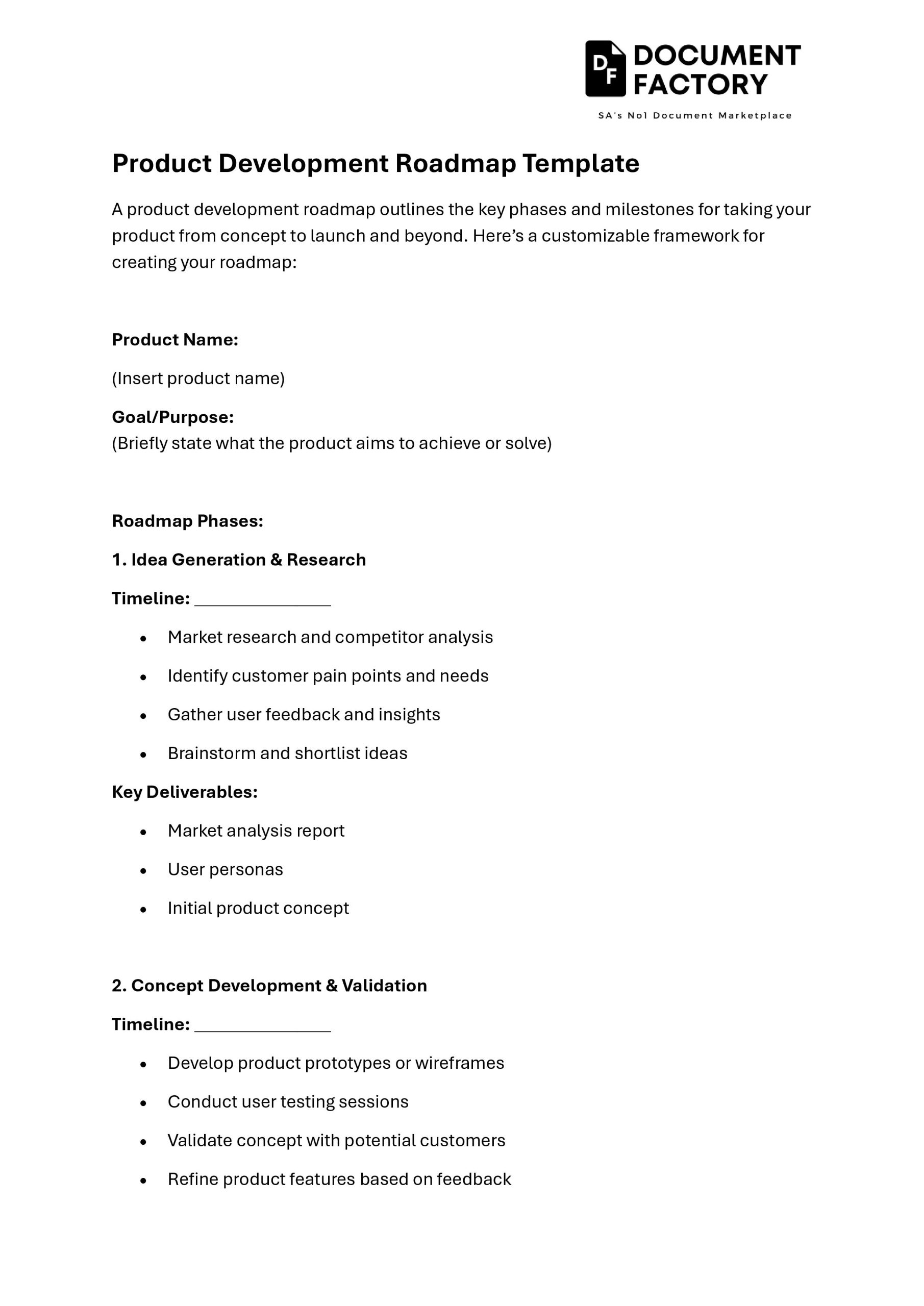 Product Development Roadmap Template – Document Factory