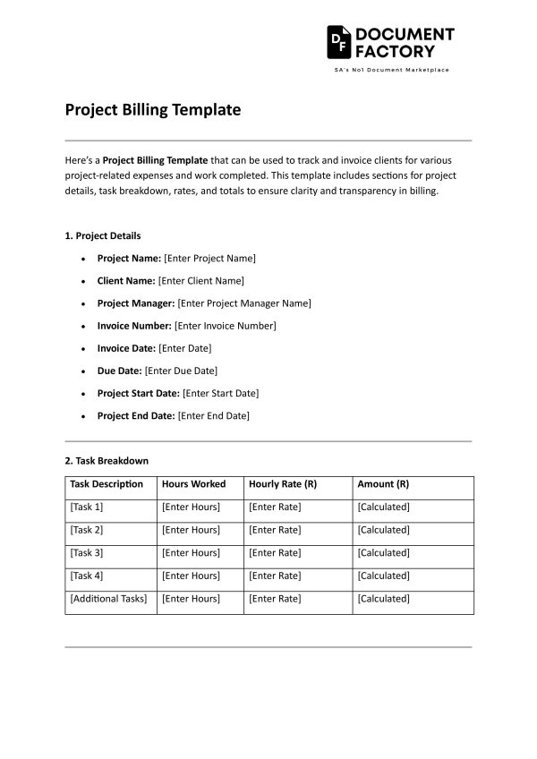 Project Billing Template – Document Factory