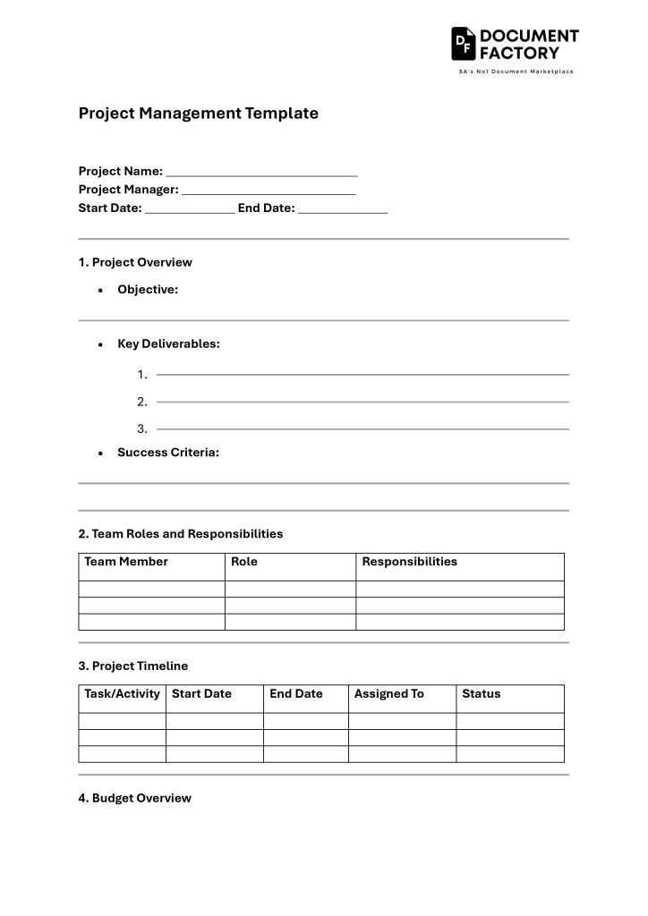 Project Management Template – Document Factory