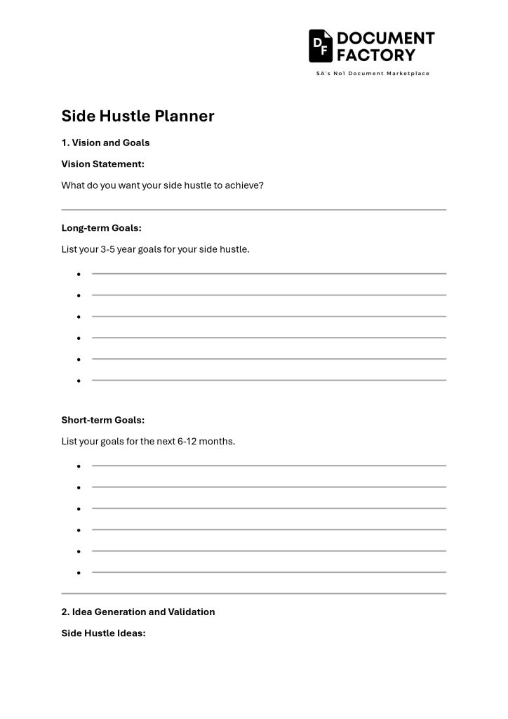 Side Hustle Planner – Document Factory