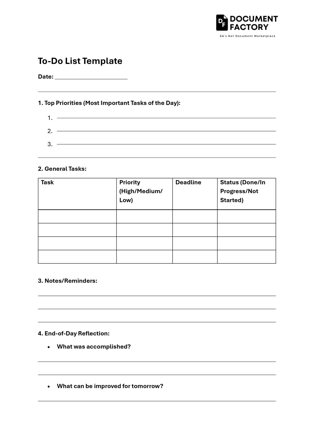 To-Do List Template – Document Factory